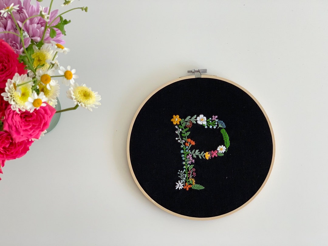 Letter P Botanical Embroidery Design | Floral Monogram PDF Embroidery ...