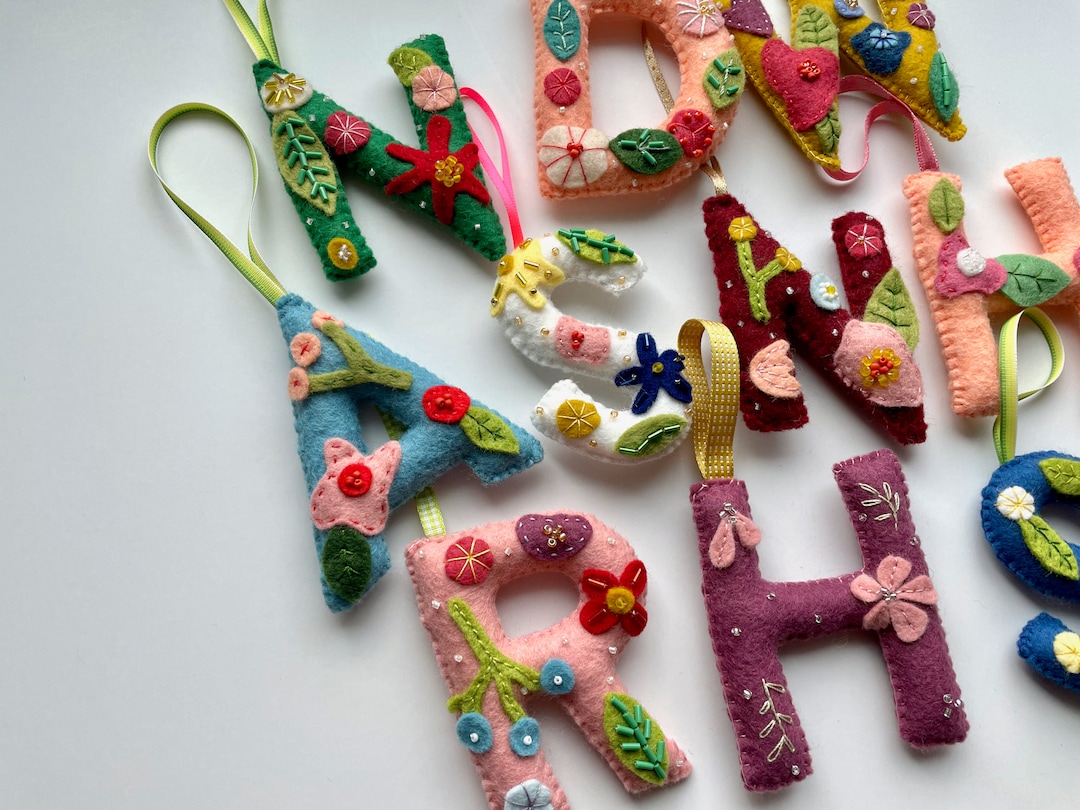 Custom Monogram Embroidered Felt Ornament, Beaded Christmas Ornament ...