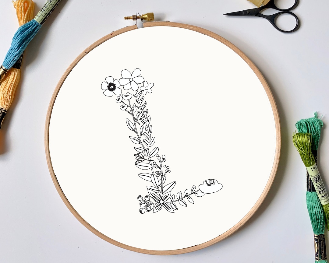 Letter L Botanical Embroidery Design | Floral Monogram PDF Embroidery ...