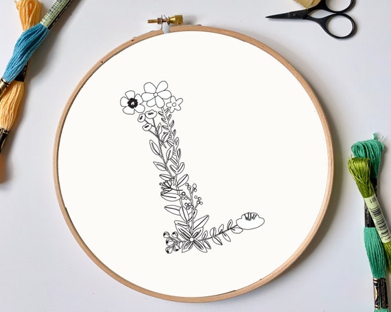Letter L Botanical Embroidery Design Floral Monogram PDF - Etsy