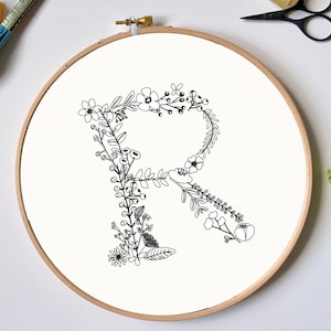 Letter R Botanical Embroidery Design | Floral Monogram PDF Embroidery ...