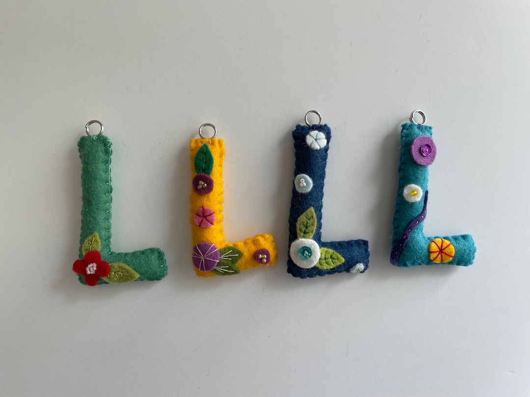 Letter L Monogram Embroidered Felt Ornament, Beaded Christmas Ornament ...