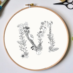 Letter M Botanical Embroidery Design | Floral Monogram PDF Embroidery ...