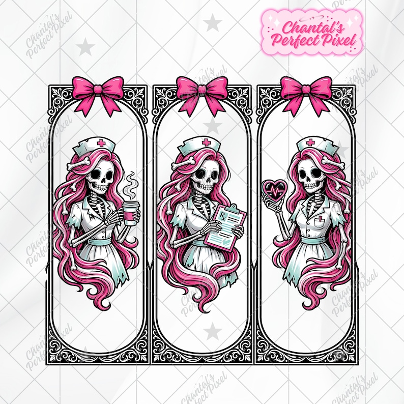 Pink Goth Nurse Skeleton Panel PNG, Valentine Shirt Design (digital ...