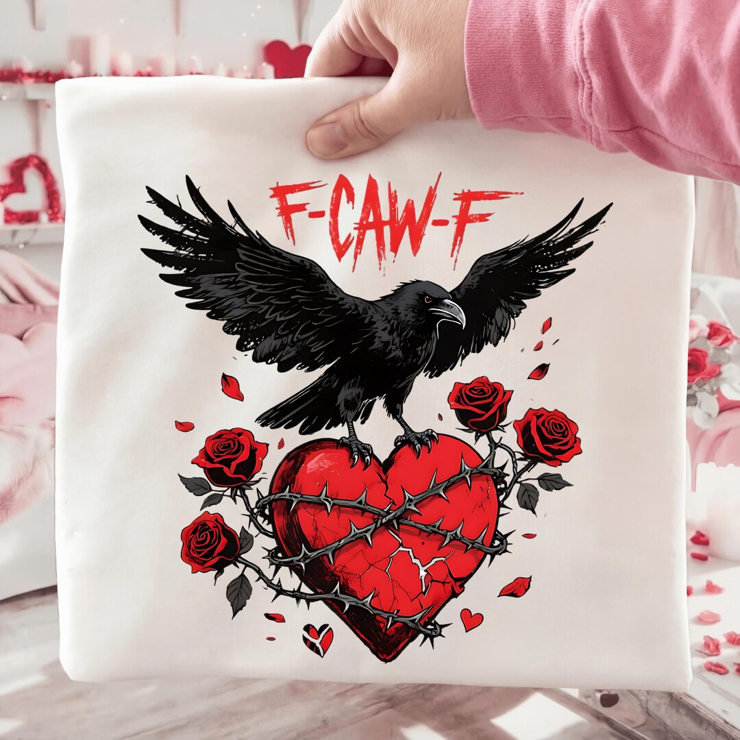 F-caw-f Funny Crow Valentine PNG, Raven Heart Rose Gothic Valentine's ...