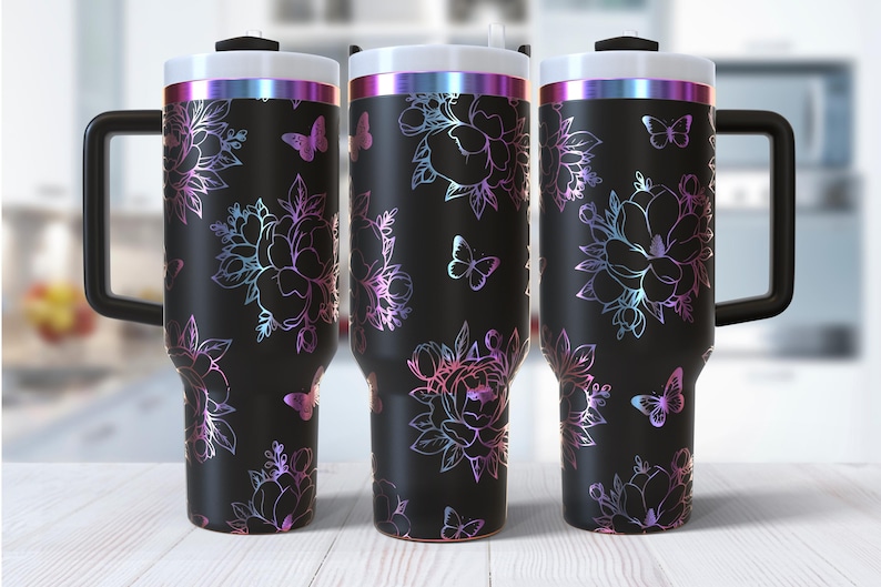 Magnolia Flower Laser Engraving Wrap SVG PNG | Floral Butterfly Full ...