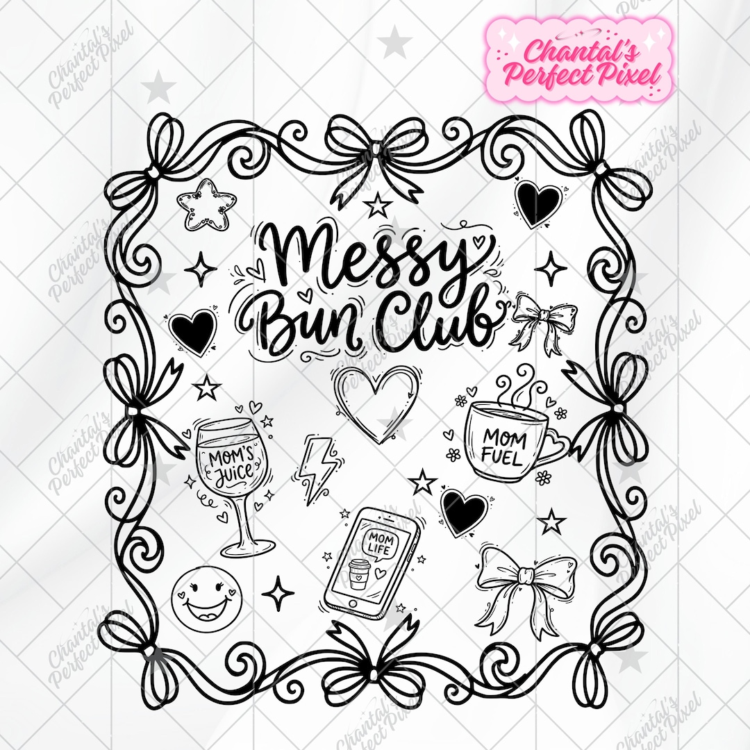 Messy Bun Club Doodle PNG | Mom Life Line Art (black & White) - Etsy