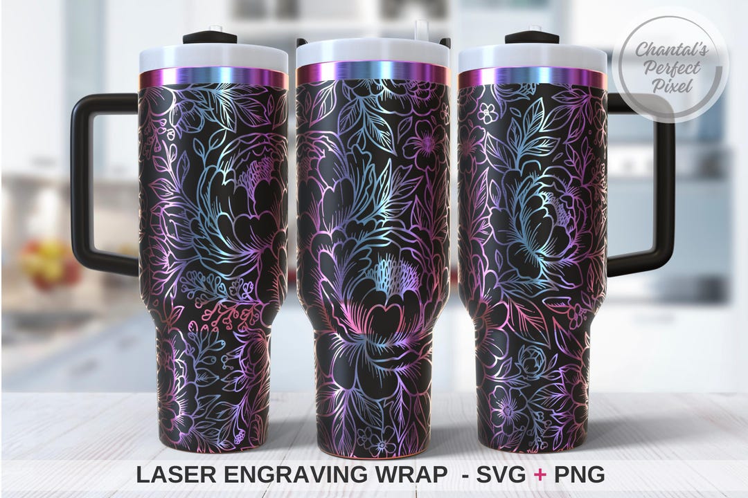 Peony Laser Engraving Wrap SVG PNG | Full Wrap Peony Floral Pattern ...