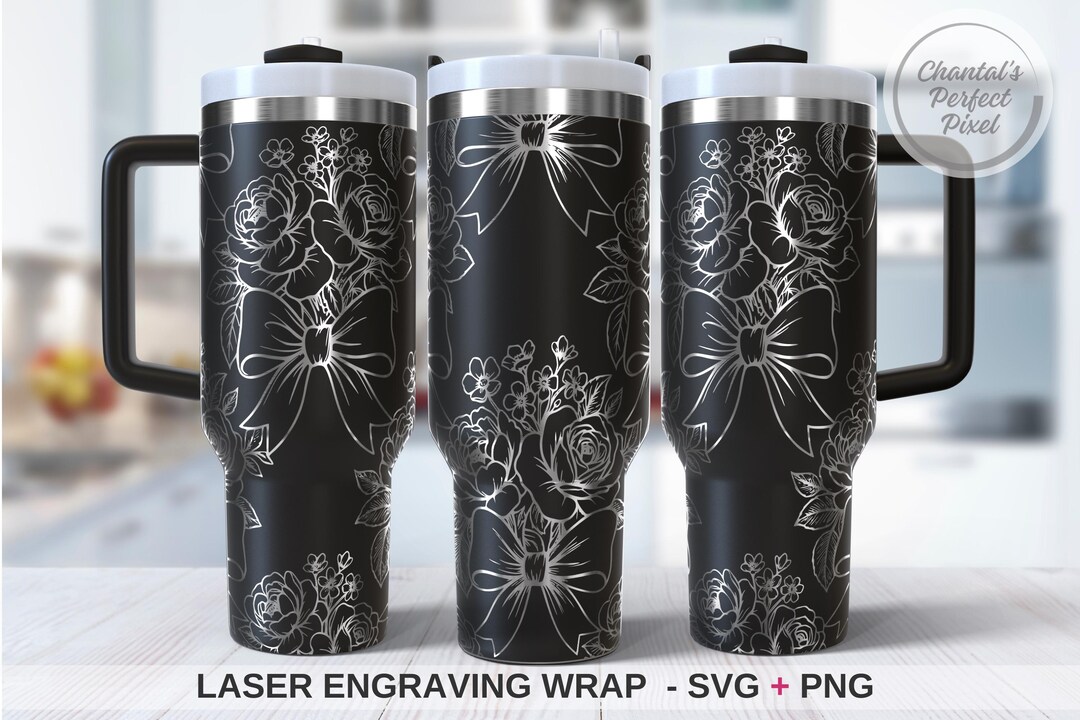 Floral Bow Laser Engraving Wrap SVG PNG | Bow & Flower Full Wrap Design ...
