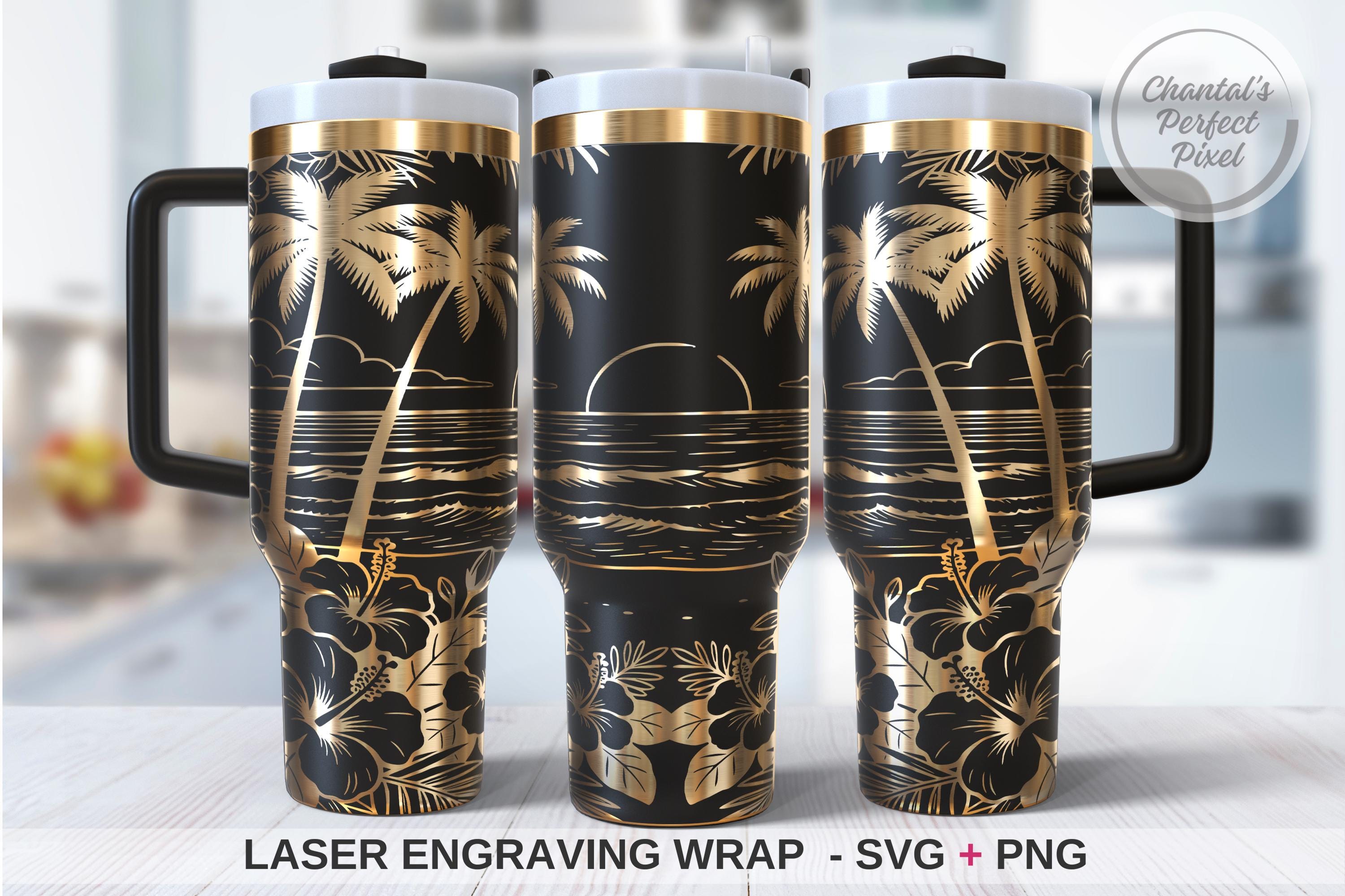 Tropical Beach Laser Engraving Wrap SVG PNG | Palm Trees Ocean Sunset ...