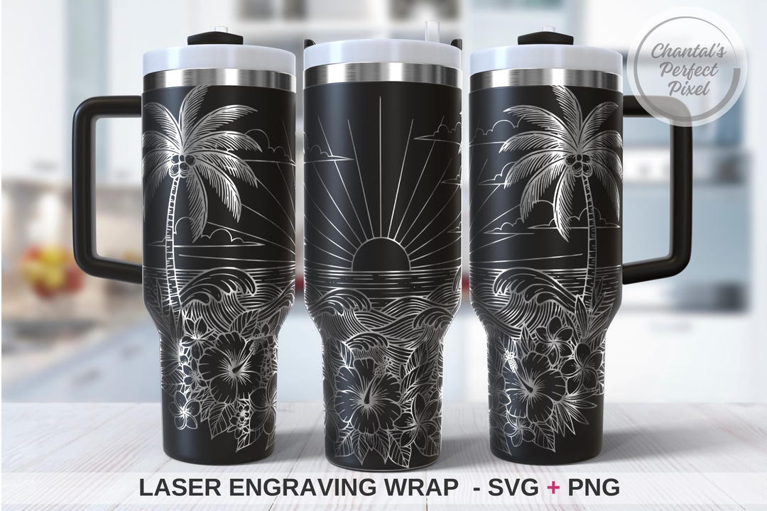 Beach Sunset Laser Engraving Wrap SVG PNG | Tropical Palm Ocean Full ...