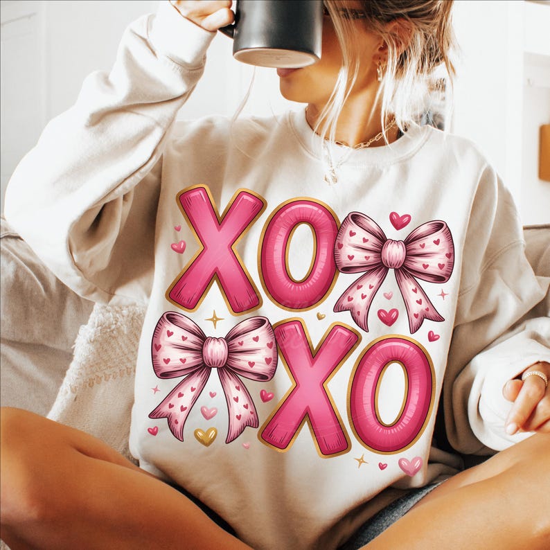 XOXO Valentine PNG | Pink Bow XOXO Design | Valentine Sublimation Png ...