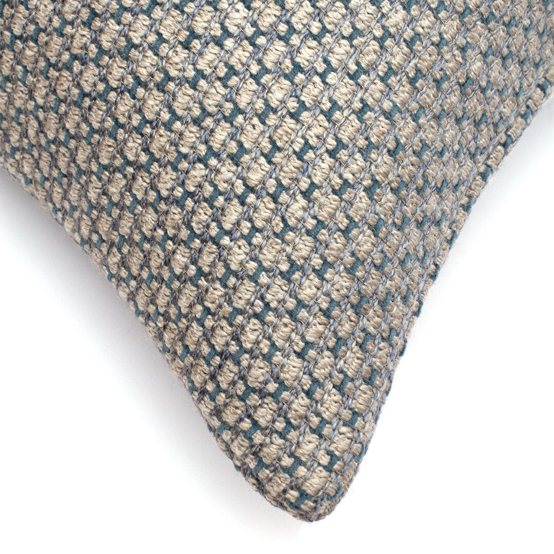 Handcrafted Textured Herringbone Pillow Cover - Soft Blue & Beige Linen ...