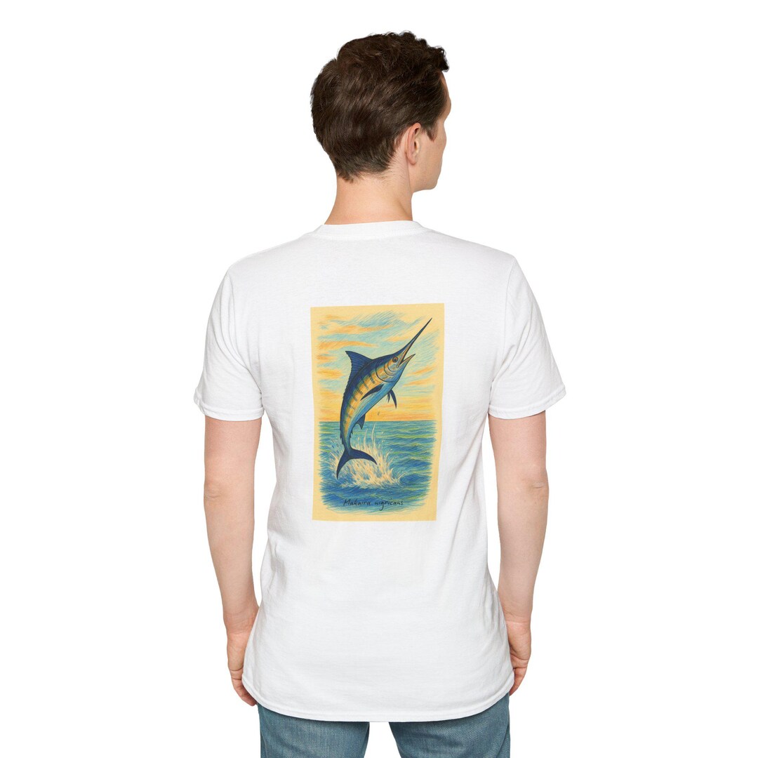 Vintage Blue Marlin T-shirt in White, Fisherman Tee, Ocean Lover Shirt ...