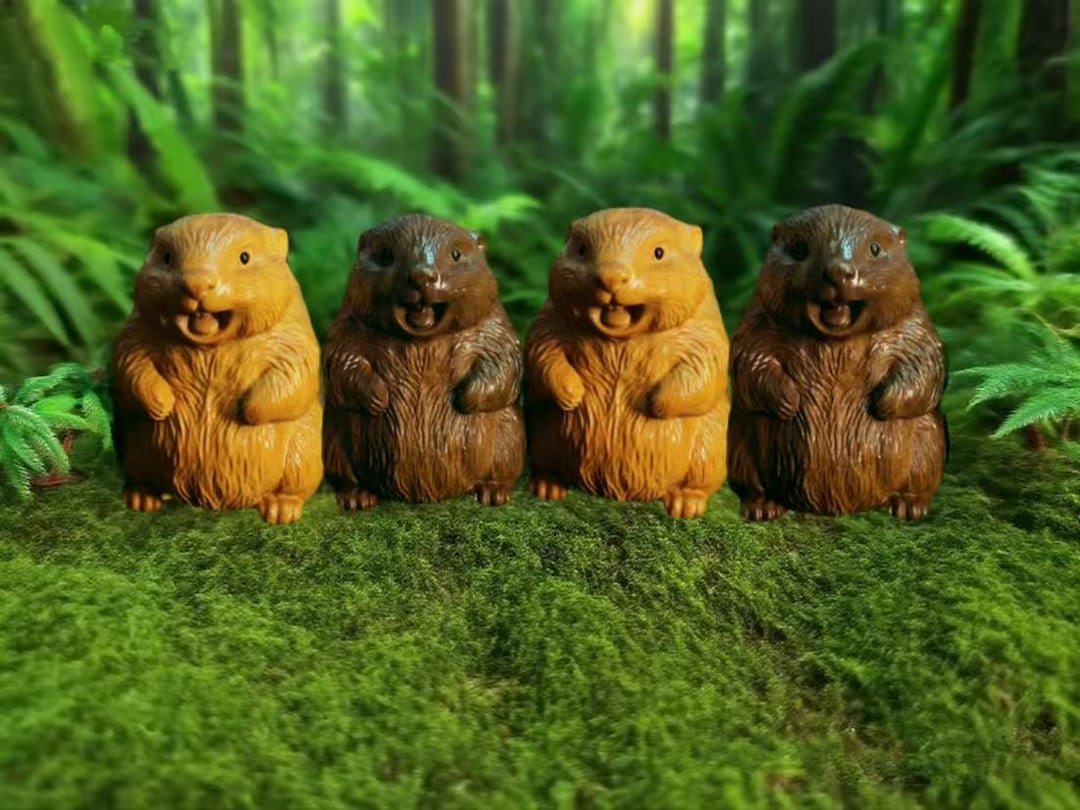 Wooden Groundhog Figurine - Hand Carved Home Decor - Funny Animal ...