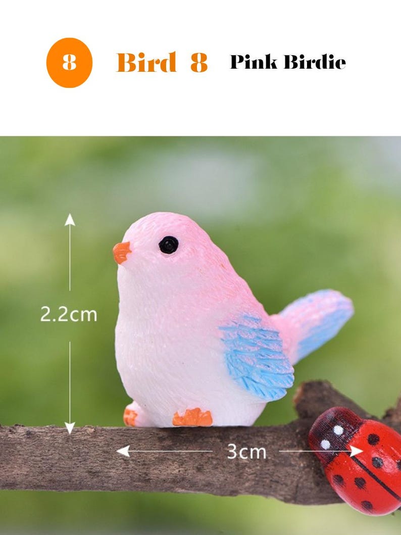 Miniature Bird Figurines, Tiny Parakeet Set, Fairy Garden Birds ...