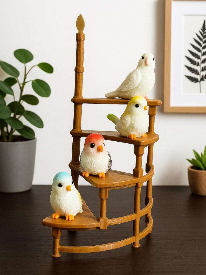 Miniature Bird Figurines, Tiny Parakeet Set, Fairy Garden Birds ...