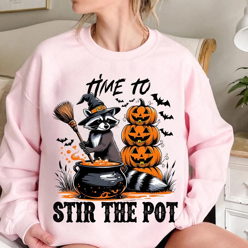 Time to Stir the Pot Png Funny Raccoon Witch Retro Halloween Png Spooky ...