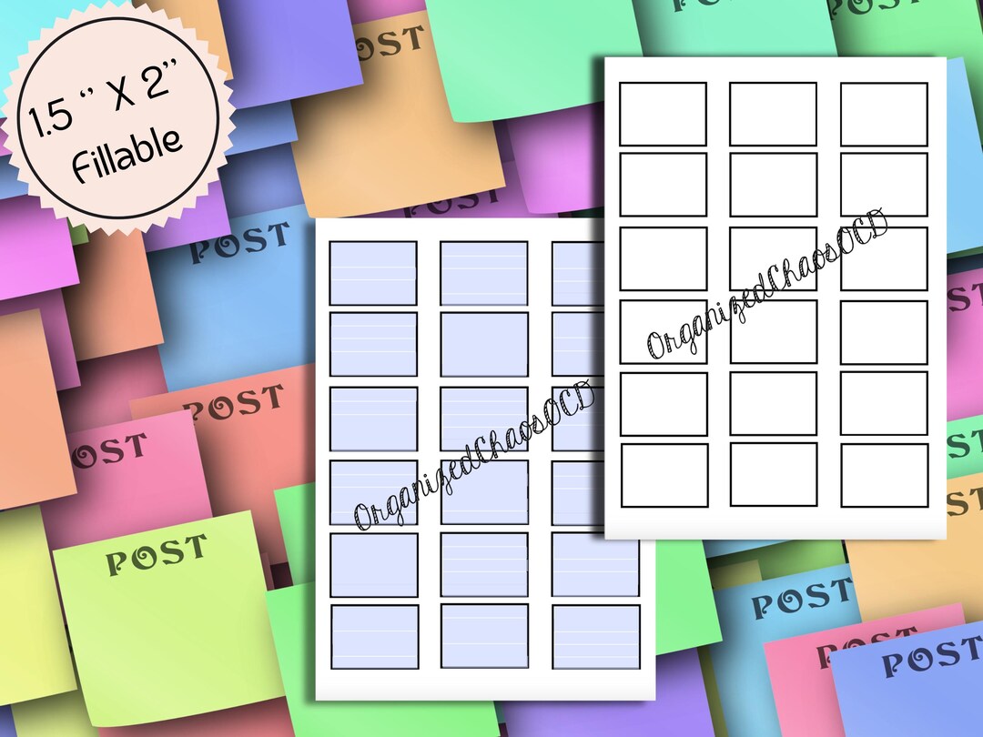 Mini 1.5'' X 2'' Post It Sticky Notes Template Printable - Etsy