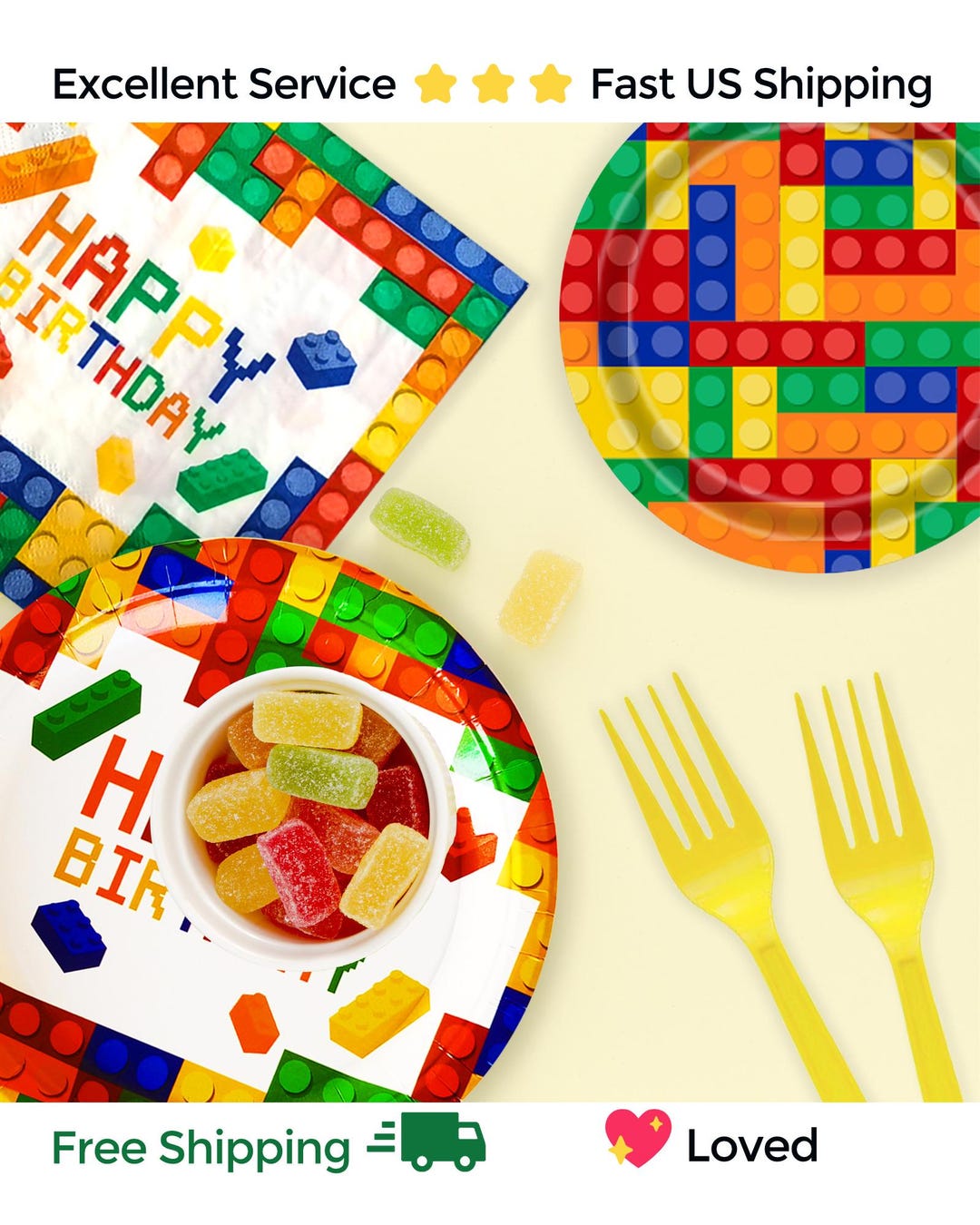 Building Blocks Plates Napkins Party Supplies (100pcs) Building Block ...