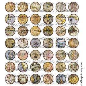 Antique Vintage World Maps 1 Inch Circles Digital Collage Sheet (329 ...