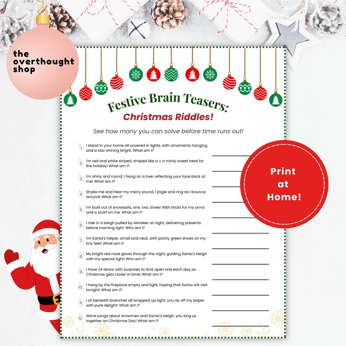 Christmas Riddles Game Printable, Festive Brain Teasers Holiday Party ...