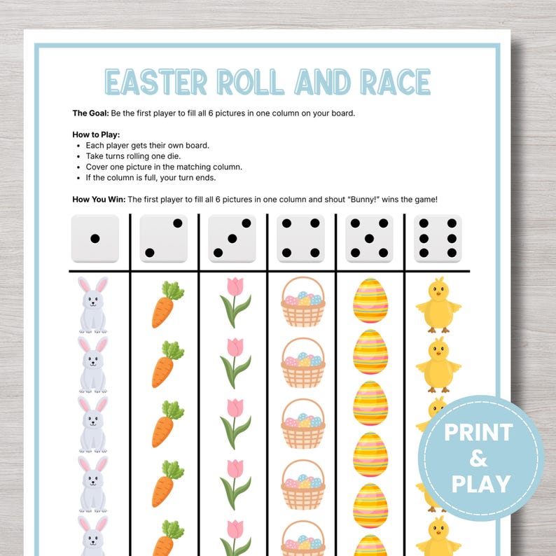 Easter Roll and Race Dice Game, April Morning Work for Kids, Printable ...