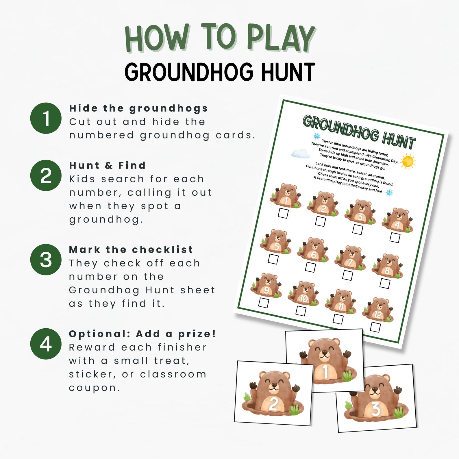 Groundhog Day Scavenger Hunt Printable for Kids, Easy Counting Activity ...