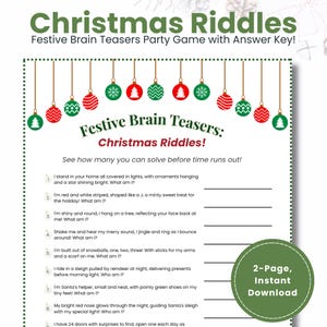 Christmas Riddles Game Printable, Festive Brain Teasers Holiday Party ...