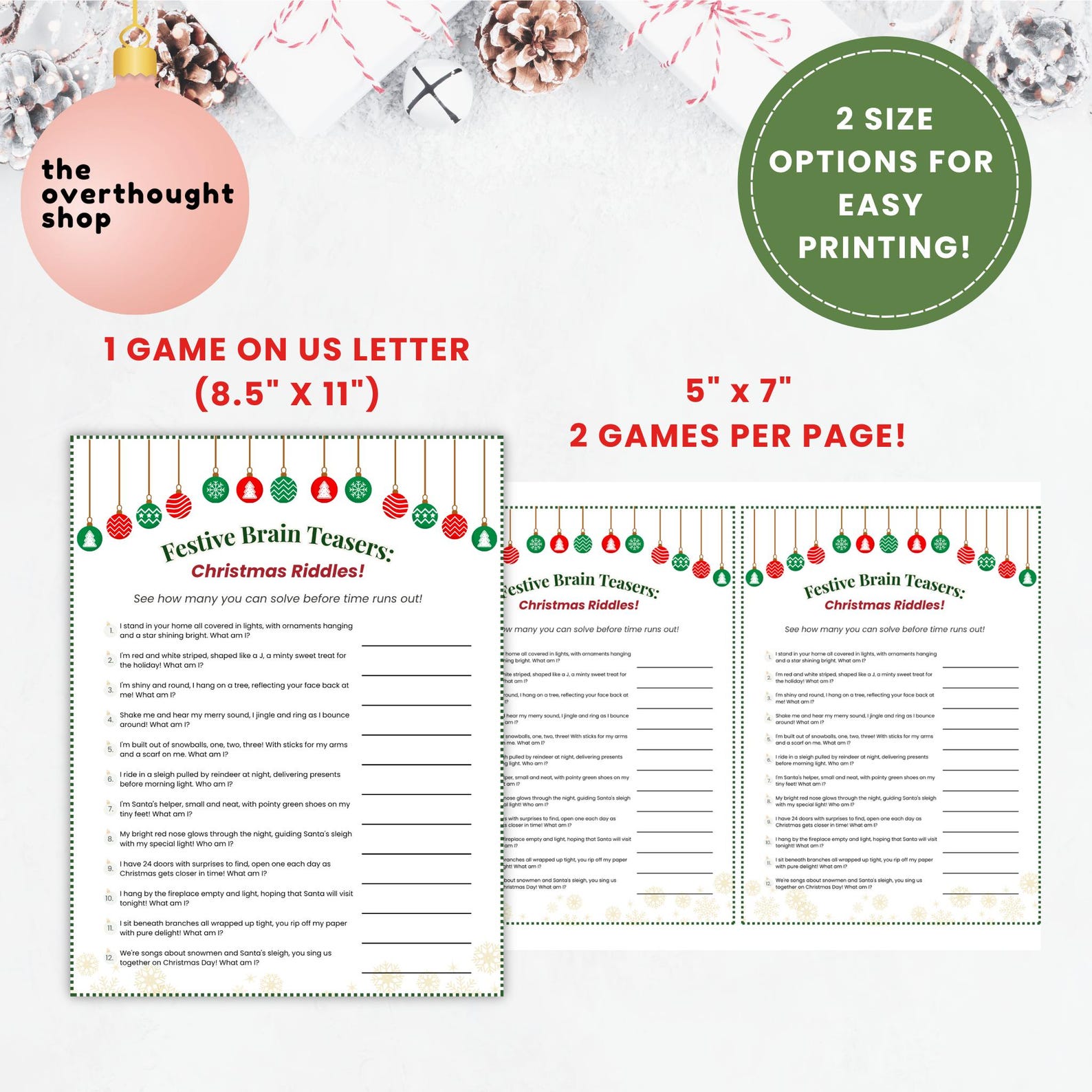 Christmas Riddles Game Printable, Festive Brain Teasers Holiday Party ...