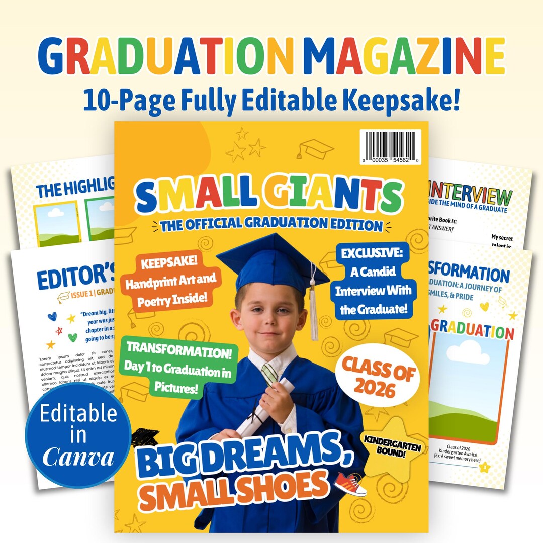 Preschool Graduation Magazine Keepsake, Editable Canva Memory Book ...