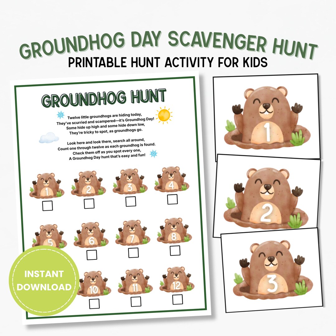 Groundhog Day Scavenger Hunt Printable for Kids, Easy Counting Activity ...