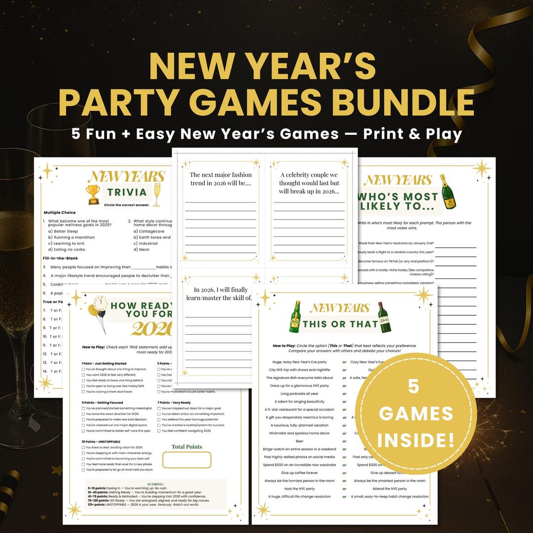 New Year’s Eve Party Games Bundle, Printable NYE Icebreaker Games for ...