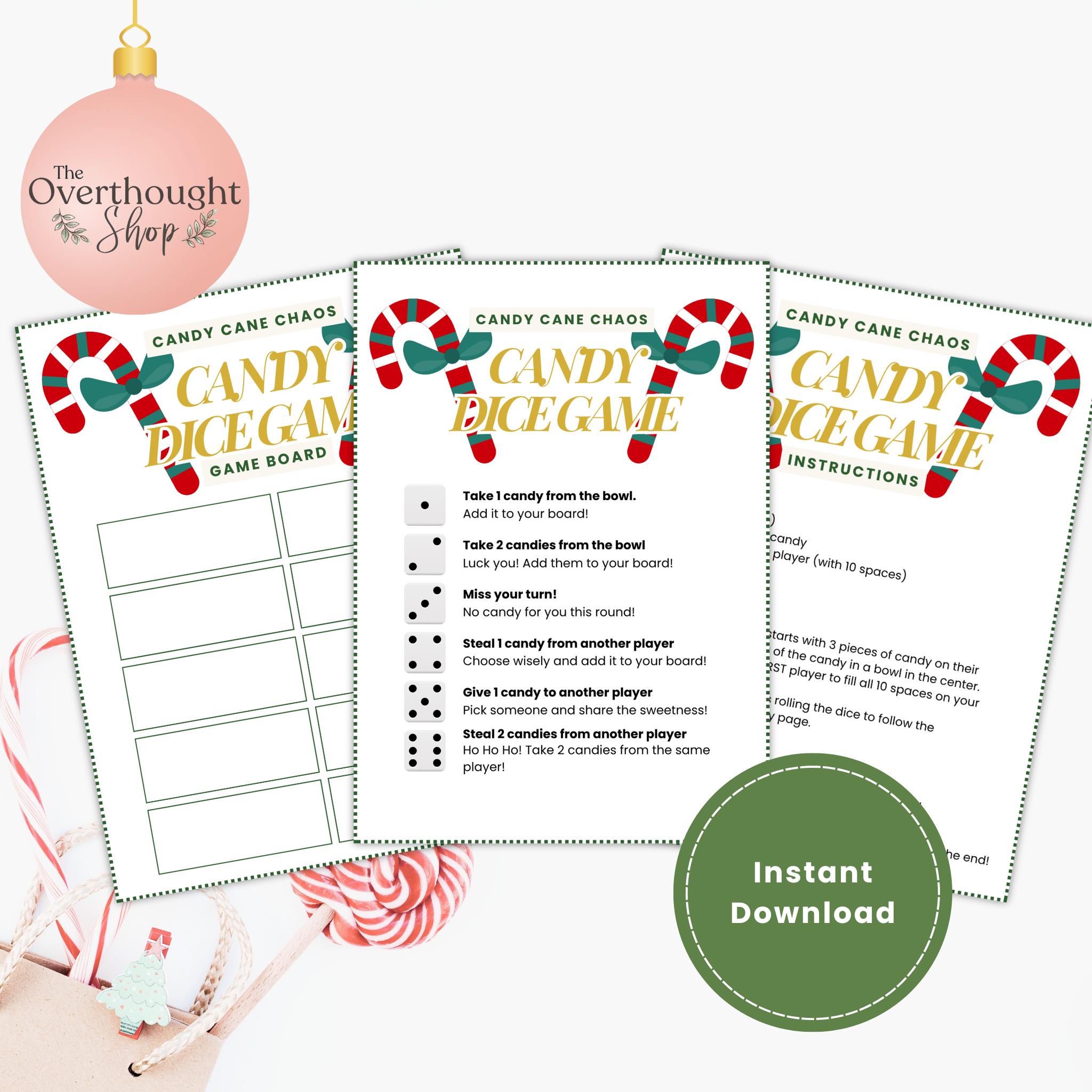 Christmas Candy Dice Game Printable, Holiday Dice Gift Exchange Game ...