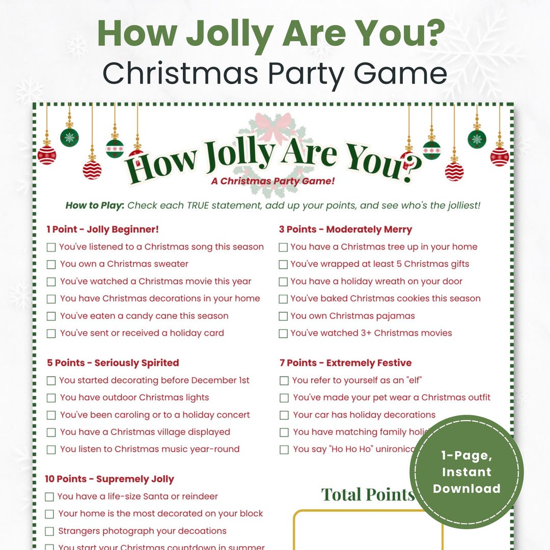 How Jolly Are You Christmas Game, Funny Printable Holiday Icebreaker ...