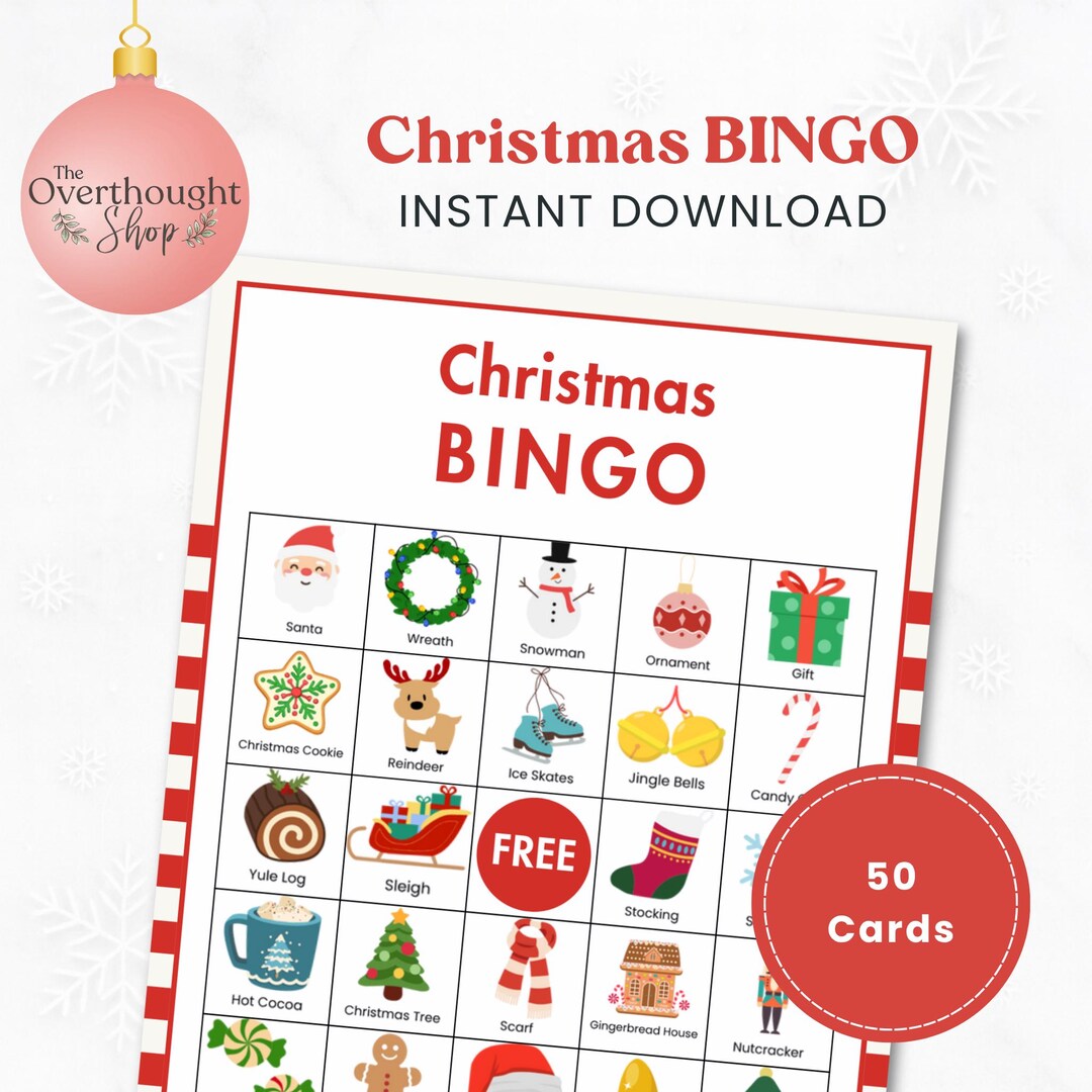 Christmas Bingo Printable - Kids Holiday Activity With 50 Cards ...