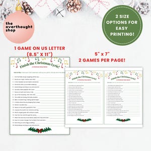 Finish the Christmas Lyric Game Printable, Holiday Song Trivia Quiz for ...