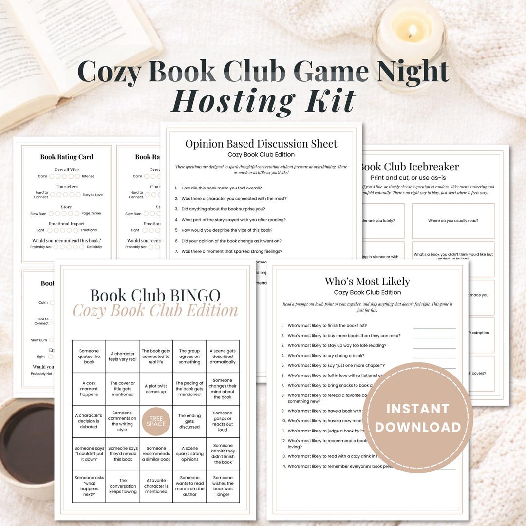 Cozy Book Club Hosting Kit, Bookish Gift and Girls Night Games ...