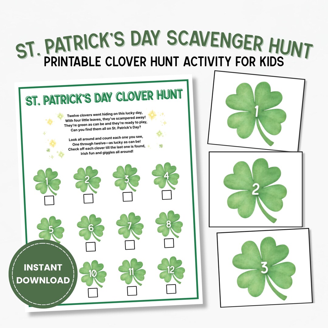 St. Patrick’s Day Scavenger Hunt Printable - Clover Hunt Game for Kids ...