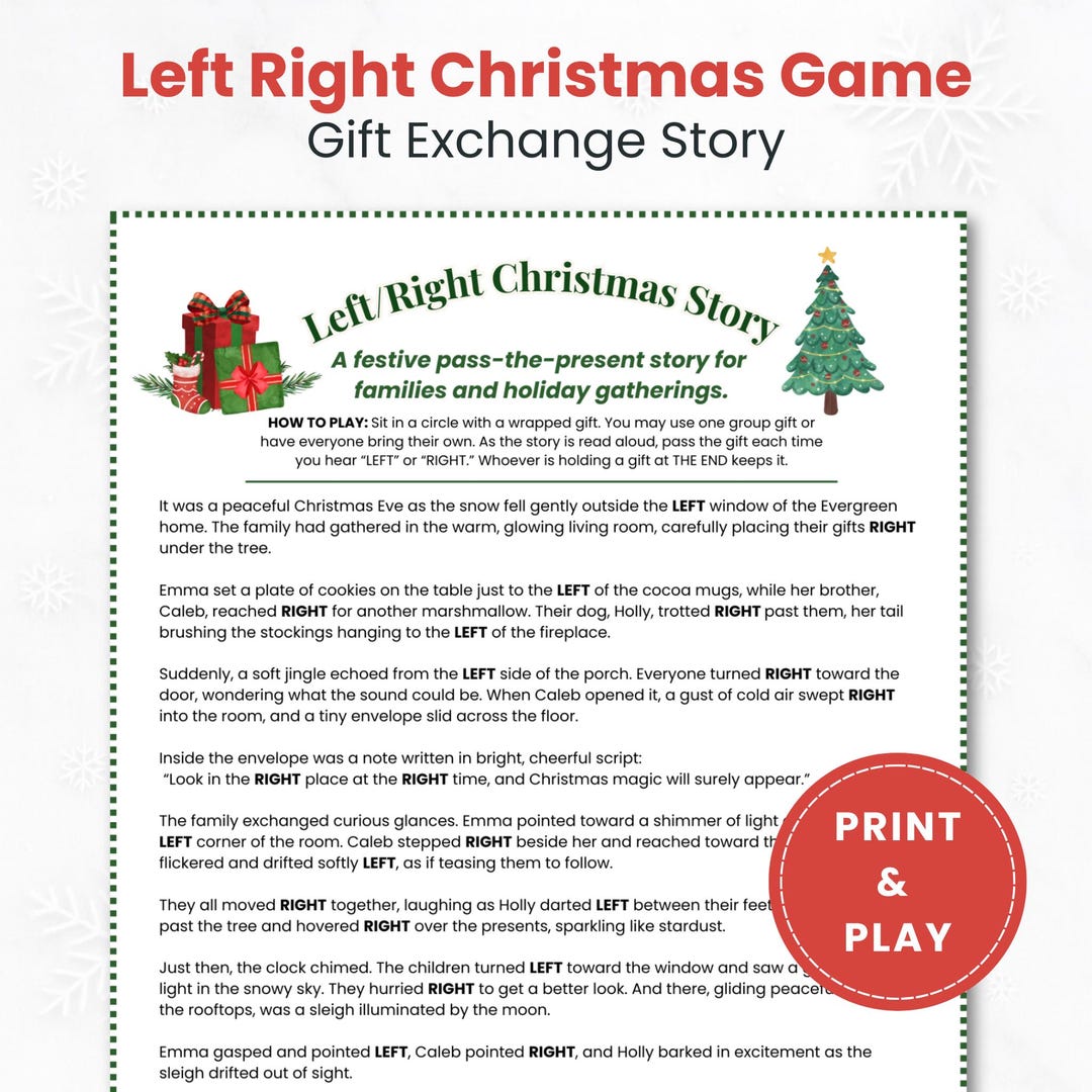 Left Right Christmas Game Printable, Pass the Present Gift Exchange ...