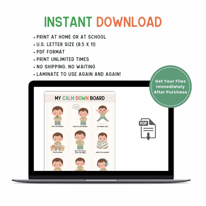 Calm Down Board for Kids, Printable Coping Skills Choice Board for Calm ...