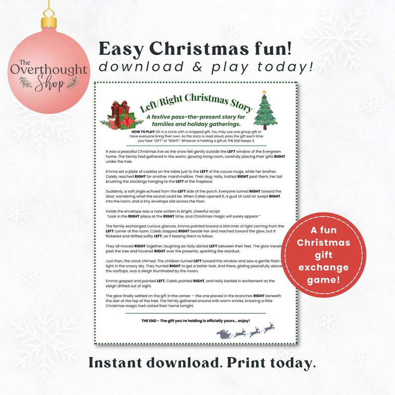 Left Right Christmas Game Printable, Pass the Present Gift Exchange ...