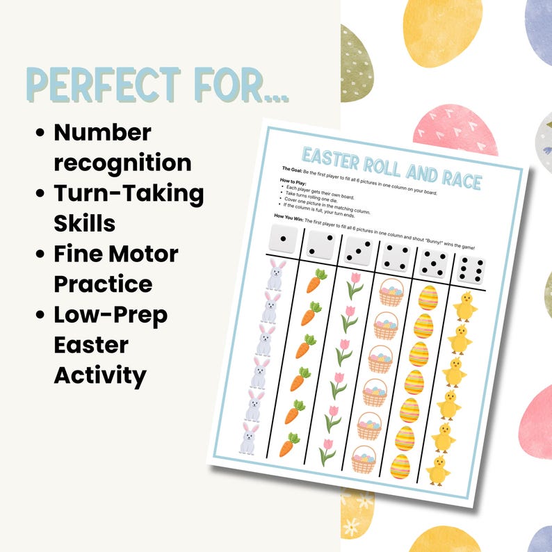 Easter Roll and Race Dice Game, April Morning Work for Kids, Printable ...