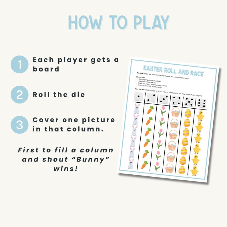 Easter Roll and Race Dice Game, April Morning Work for Kids, Printable ...