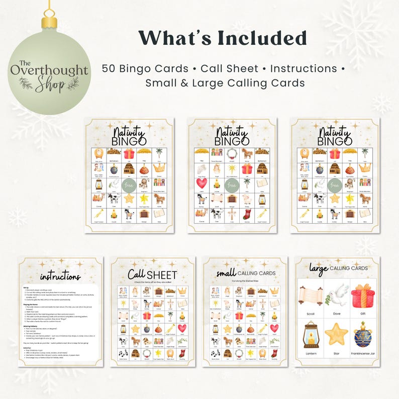 Nativity Bingo Printable, 50 Bingo Cards & Call Sheet, Christmas Game ...