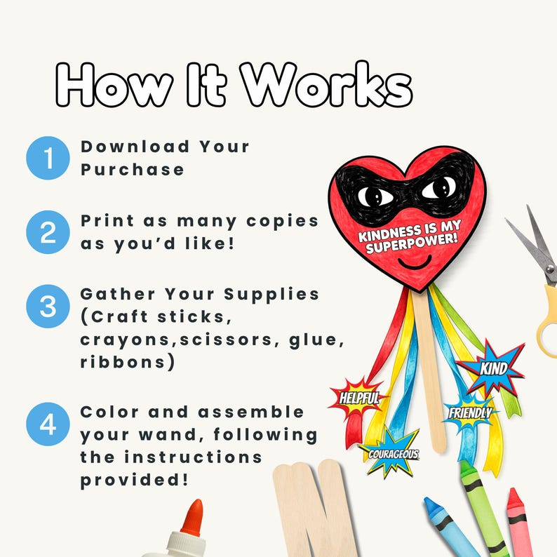 Kindness Wand Craft for Kids, Super Kid Heart Wand Printable, World ...