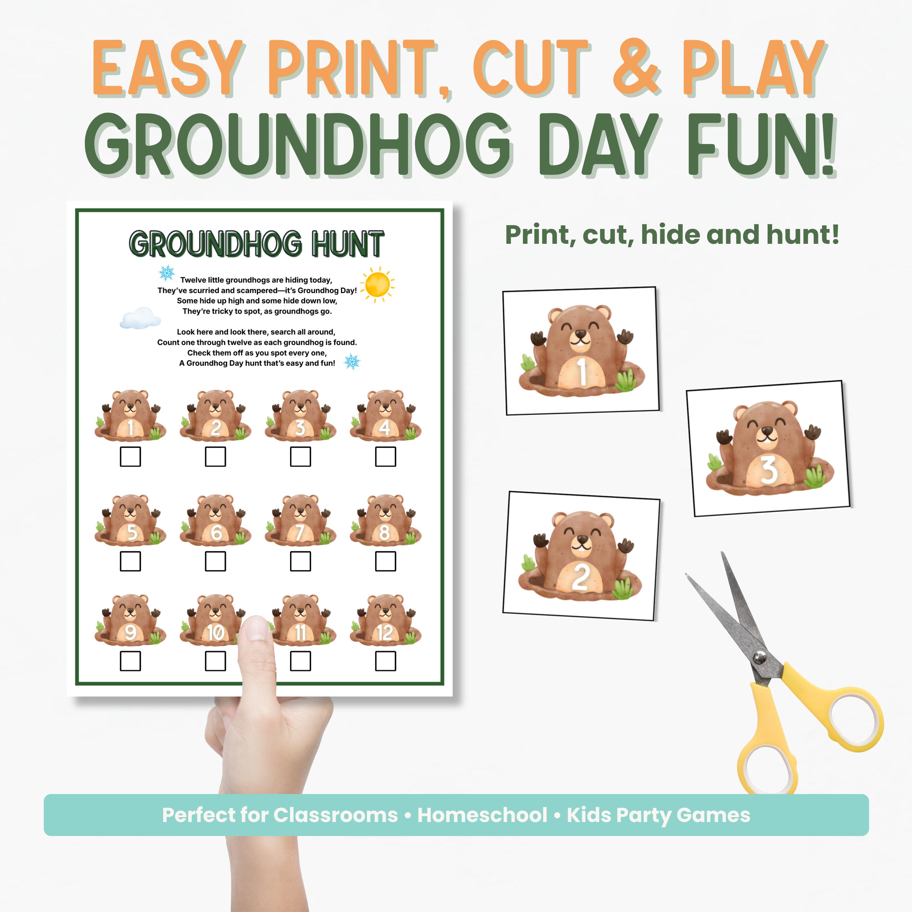Groundhog Day Scavenger Hunt Printable for Kids, Easy Counting Activity ...