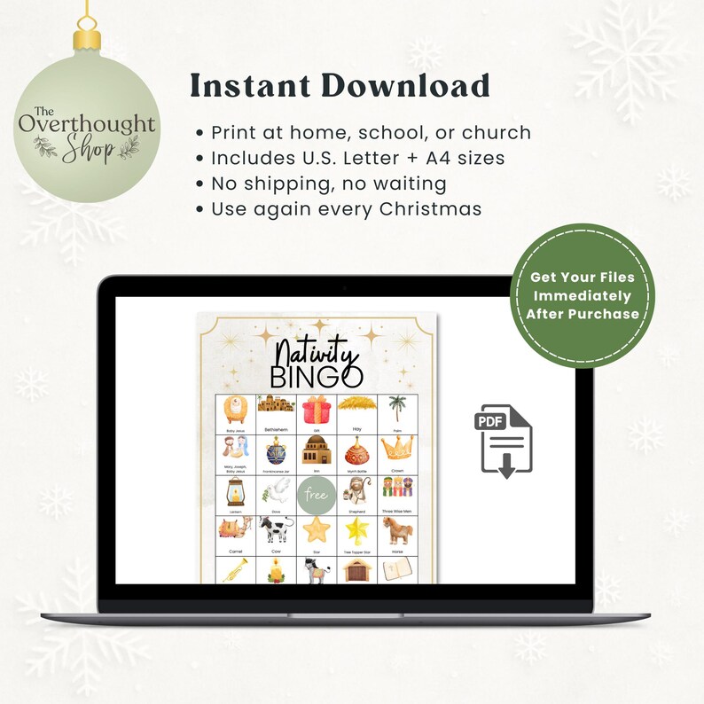 Nativity Bingo Printable, 50 Bingo Cards & Call Sheet, Christmas Game ...