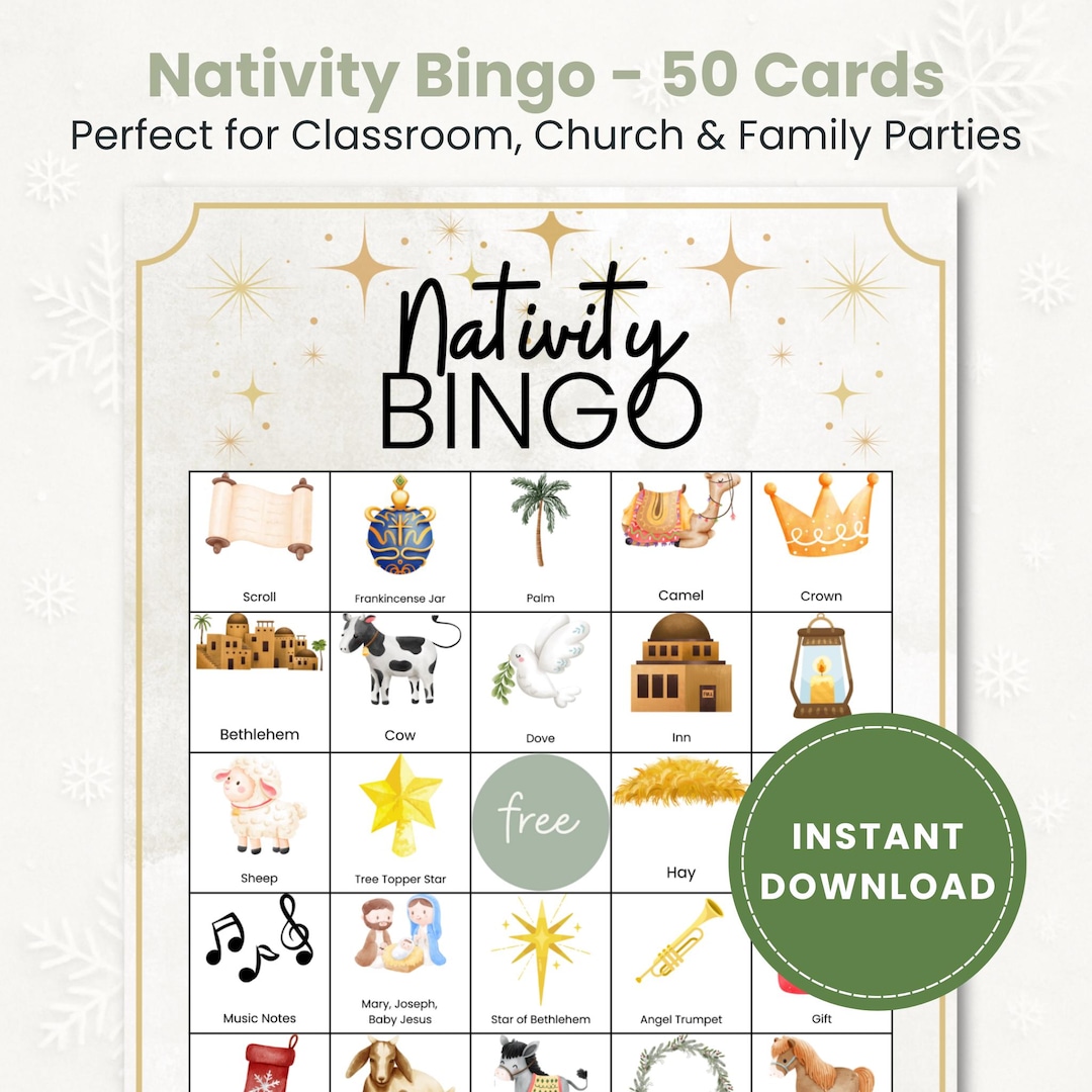 Nativity Bingo Printable, 50 Bingo Cards & Call Sheet, Christmas Game ...