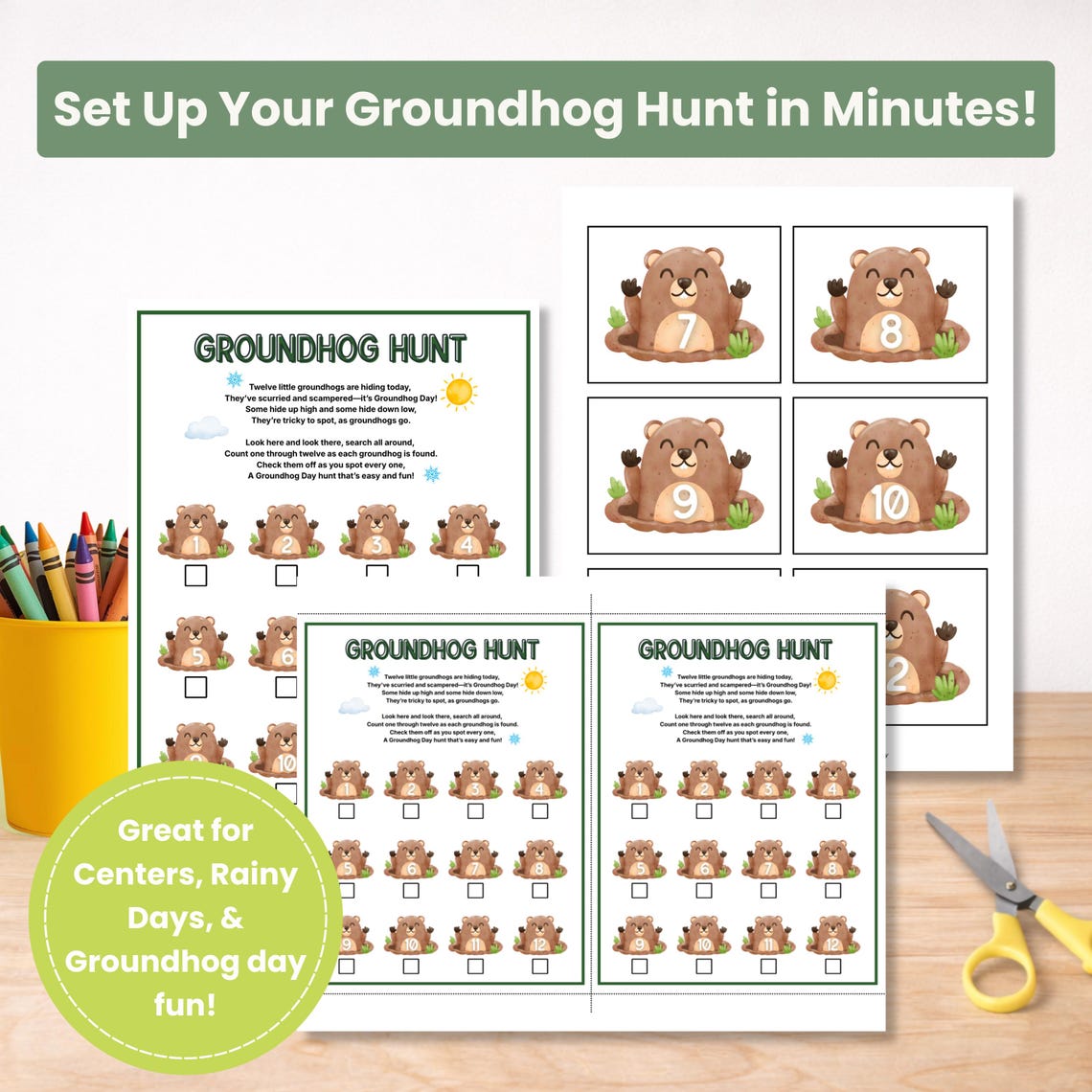 Groundhog Day Scavenger Hunt Printable for Kids, Easy Counting Activity ...